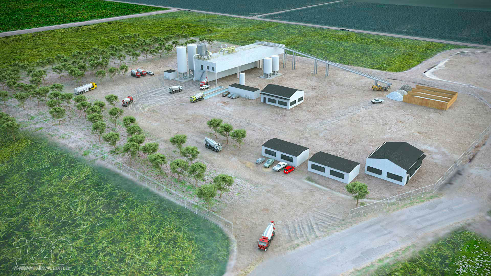Ready mix concrete plant – 3D CAD aerial view – Videos for Industries